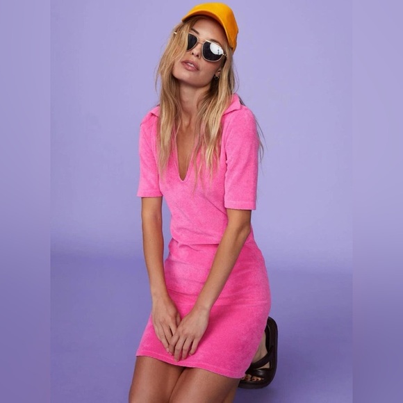 Monrow | Dresses | Monrow Terry Polo Dress In Hot Pink | Poshmark